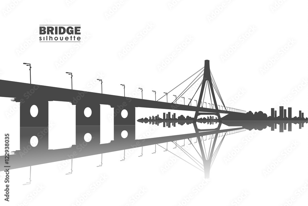 Vector illustration: Silhouette of Bridge with city. Stock Vector ...
