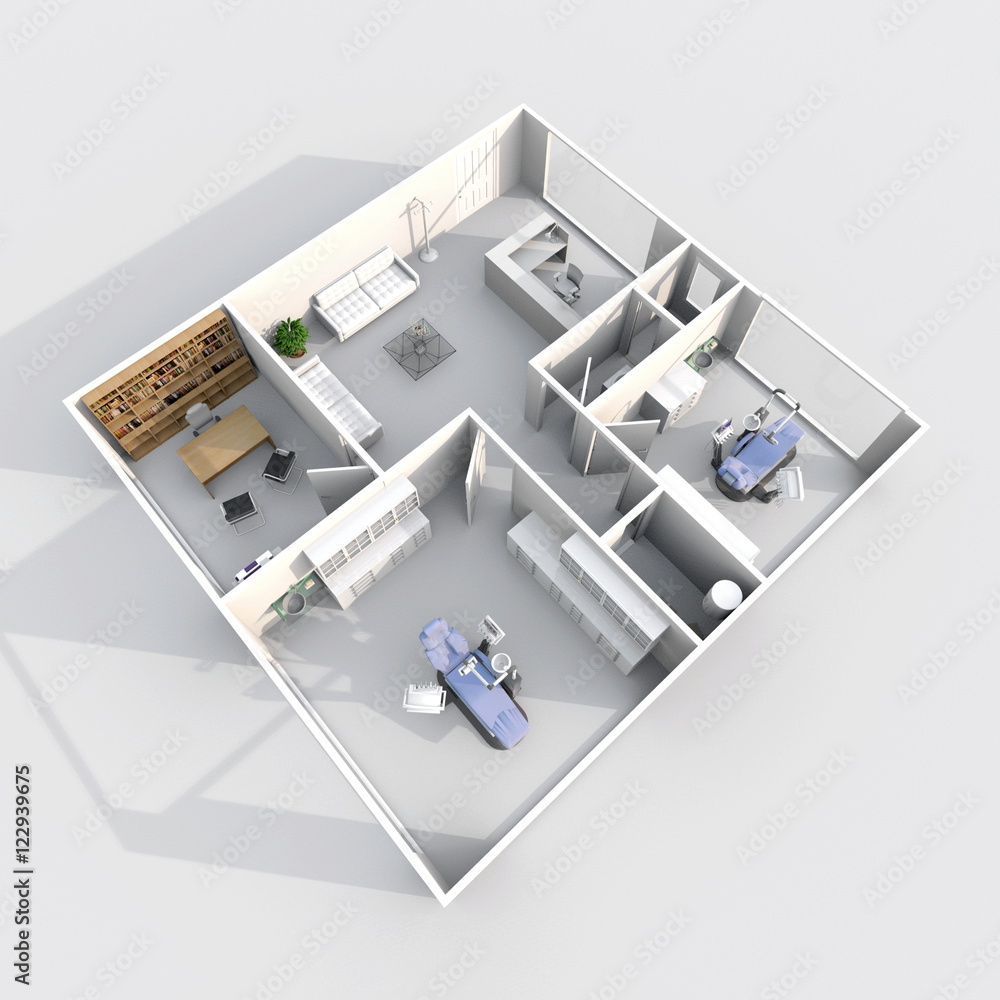 3d interior rendering perspective view of furnished dental clinic Stock ...