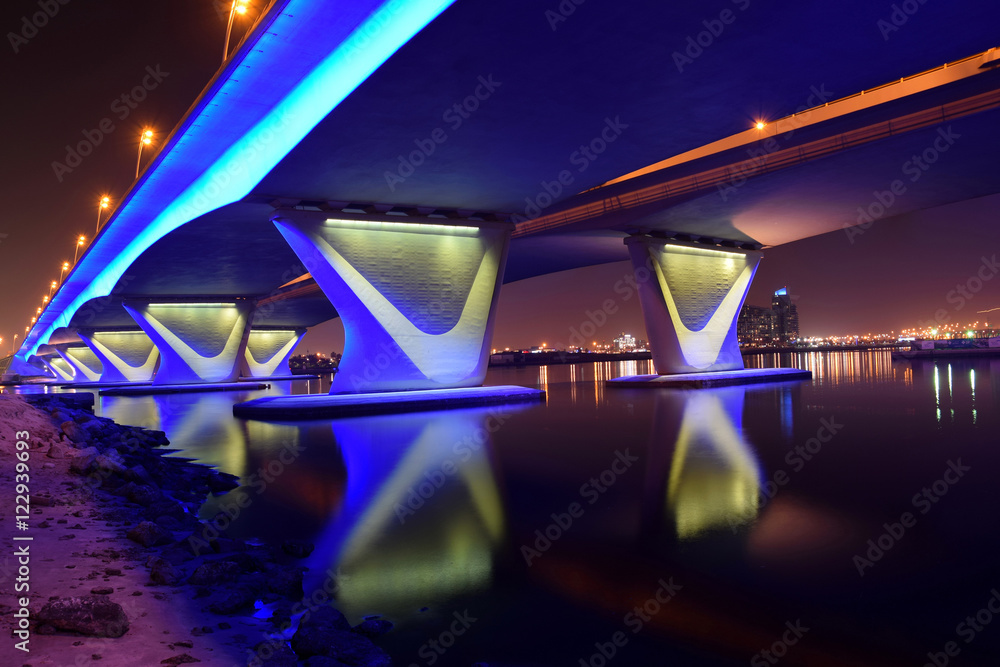Garhoud Bridge from base at night with long exposure, Dubai, UAE Stock ...