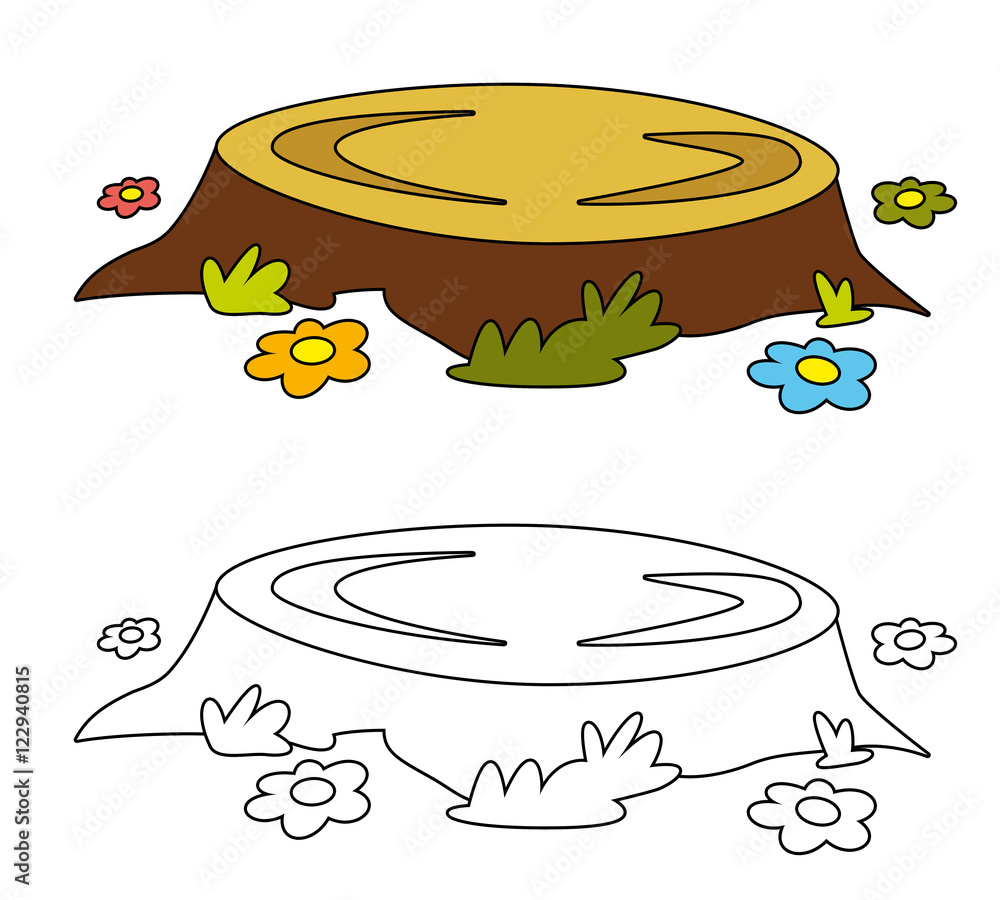 Cartoon nature scene of cut tree element - isolated - illustration for ...