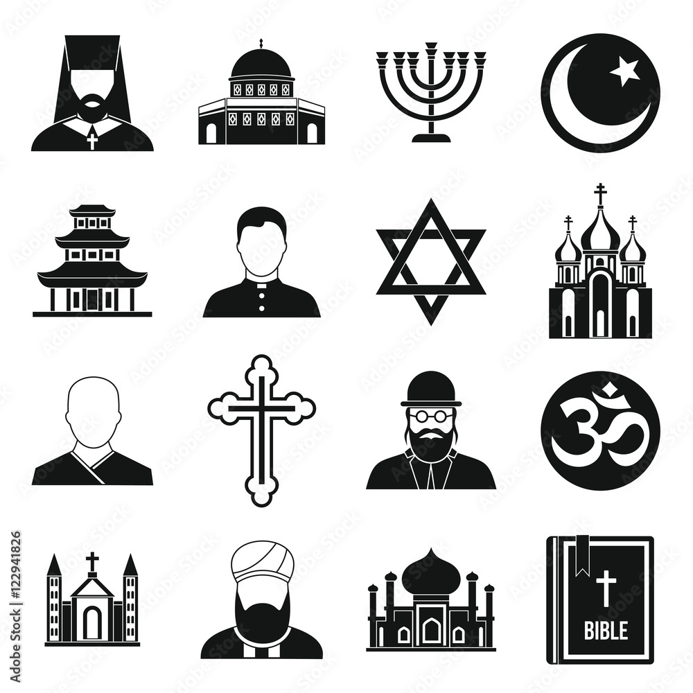Religious symbol icons set in simple style. World religions and badges ...