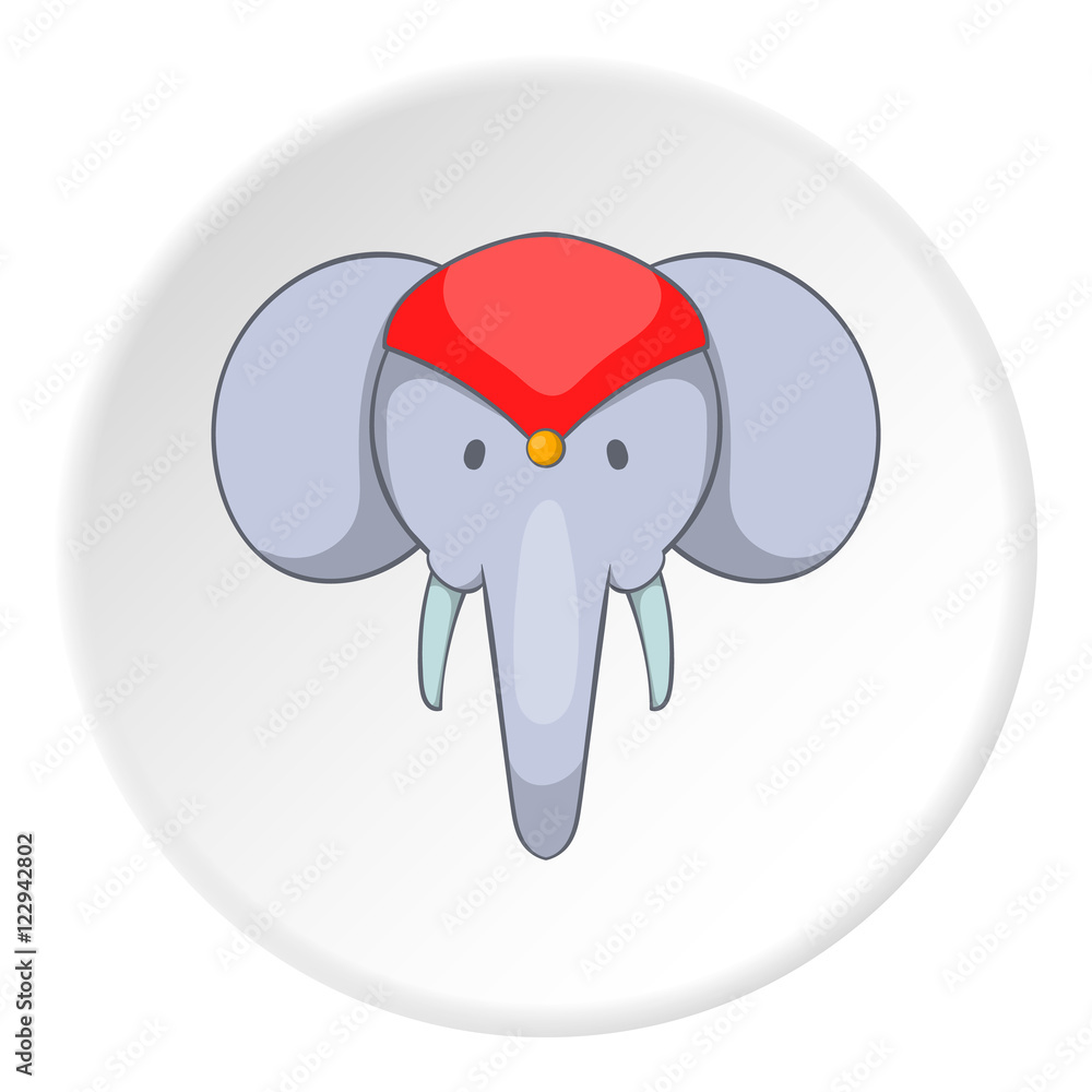 Indian elephant icon in cartoon style isolated on white circle ...