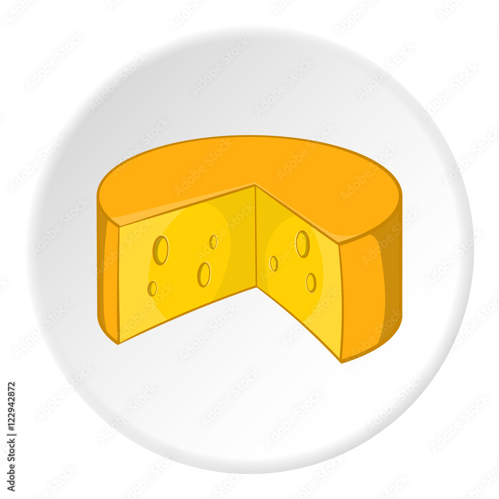 Cheese icon in cartoon style isolated on white circle background. Food ...