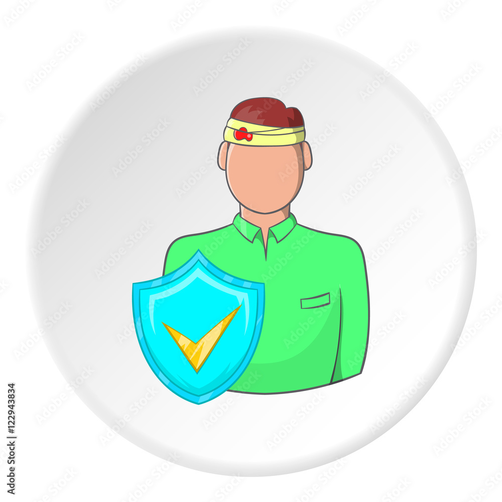Trauma head of man and sign safety icon in cartoon style isolated on ...