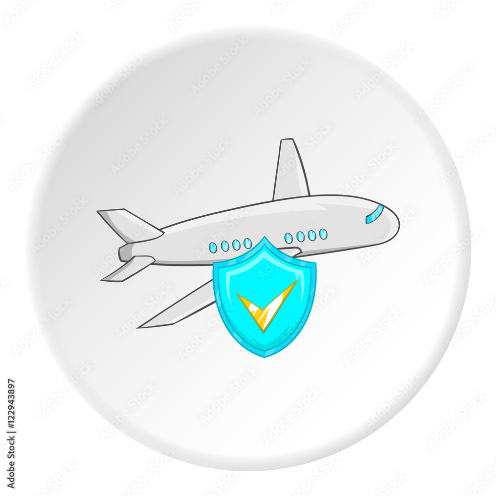 Safety in air travel icon in cartoon style isolated on white circle ...