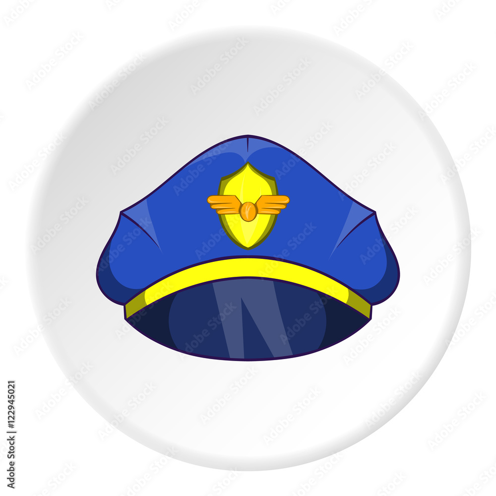Cap pilot icon in cartoon style isolated on white circle background ...