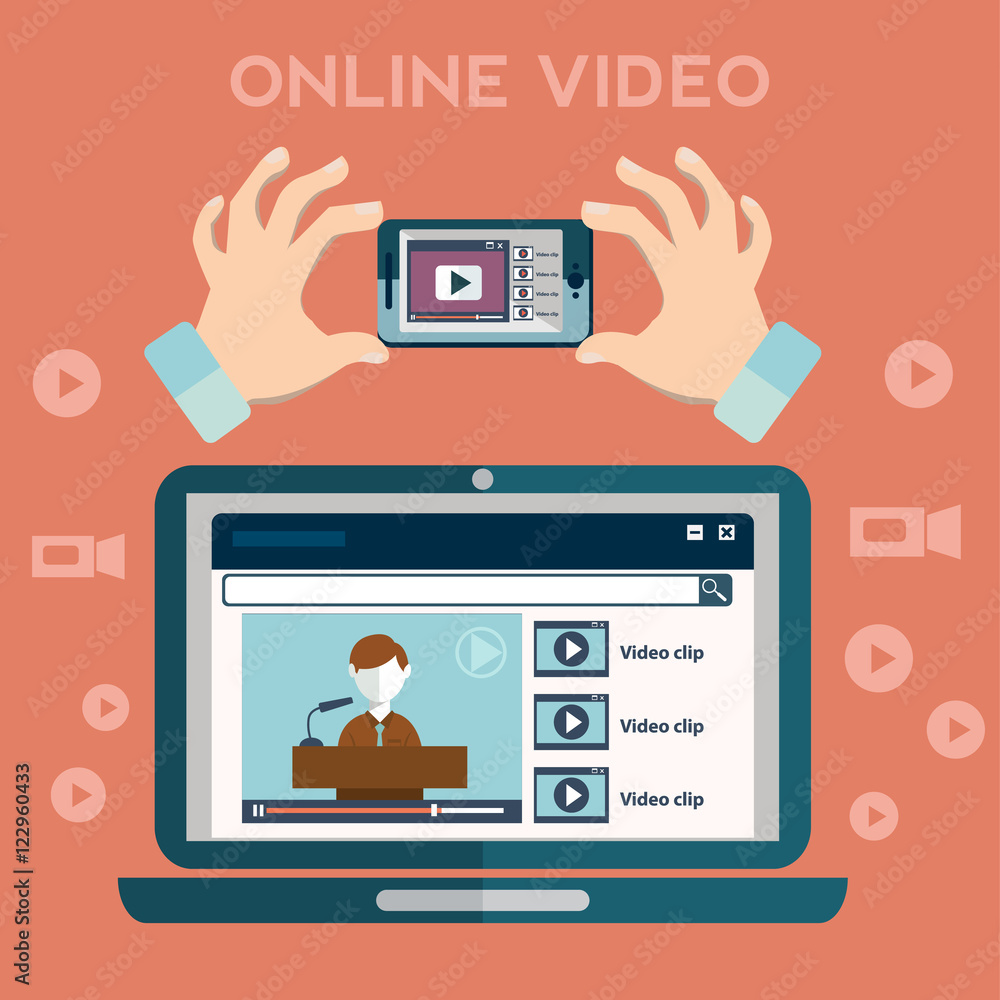 Online video blog design concept set with blogger media flat icons ...