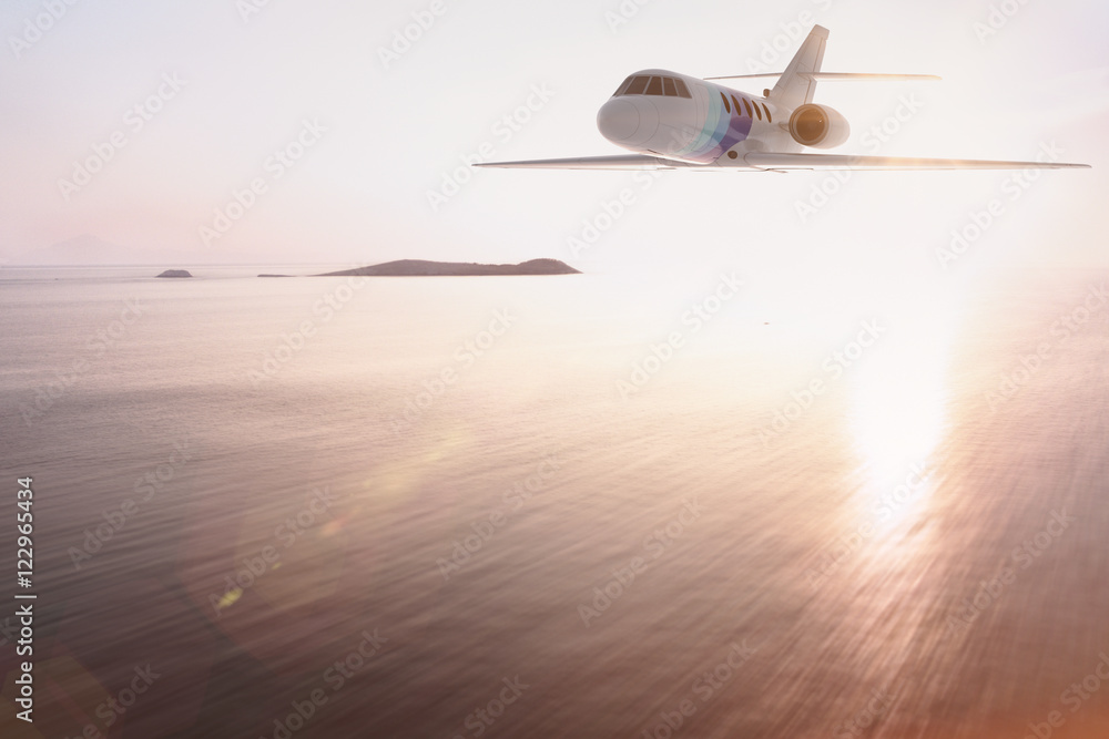 Corporate jet / Jet over sea Stock Photo | Adobe Stock