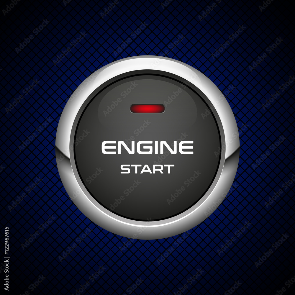 Realistic Engine start button on dark background, vector illustration ...