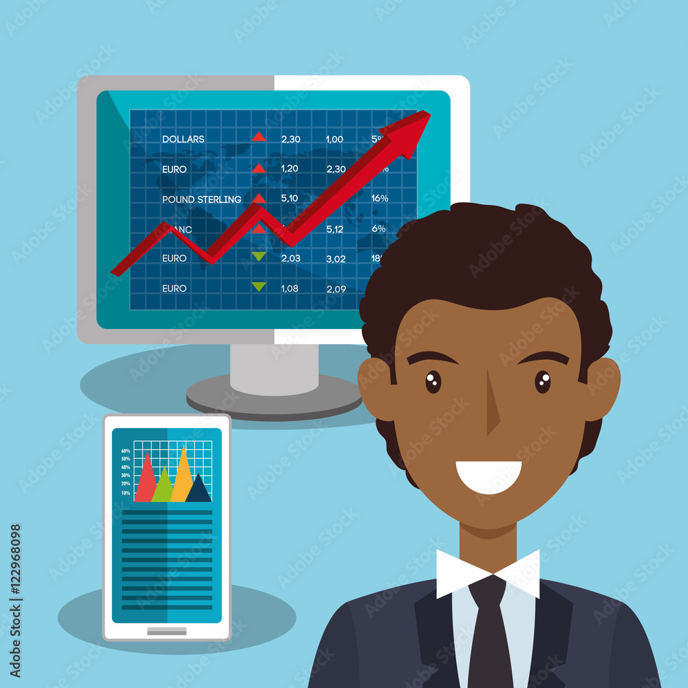 avatar business man smiling wearing suit and tie and monitor computer ...