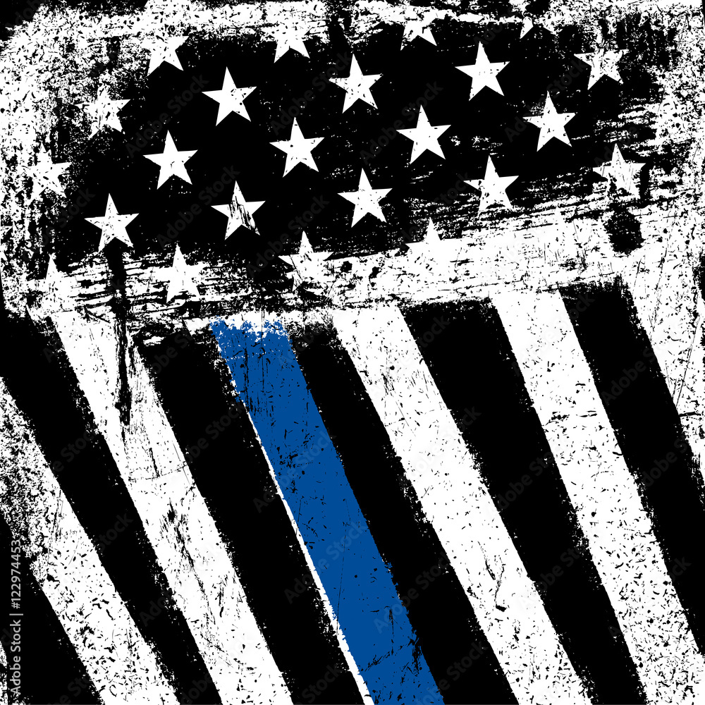 American Flag with Thin Blue Line. Grunge Patriotic Background. Stock ...