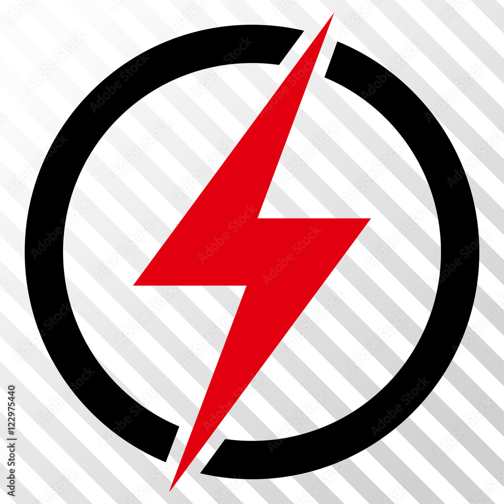 Electricity vector icon. Image style is a flat intensive red and black ...