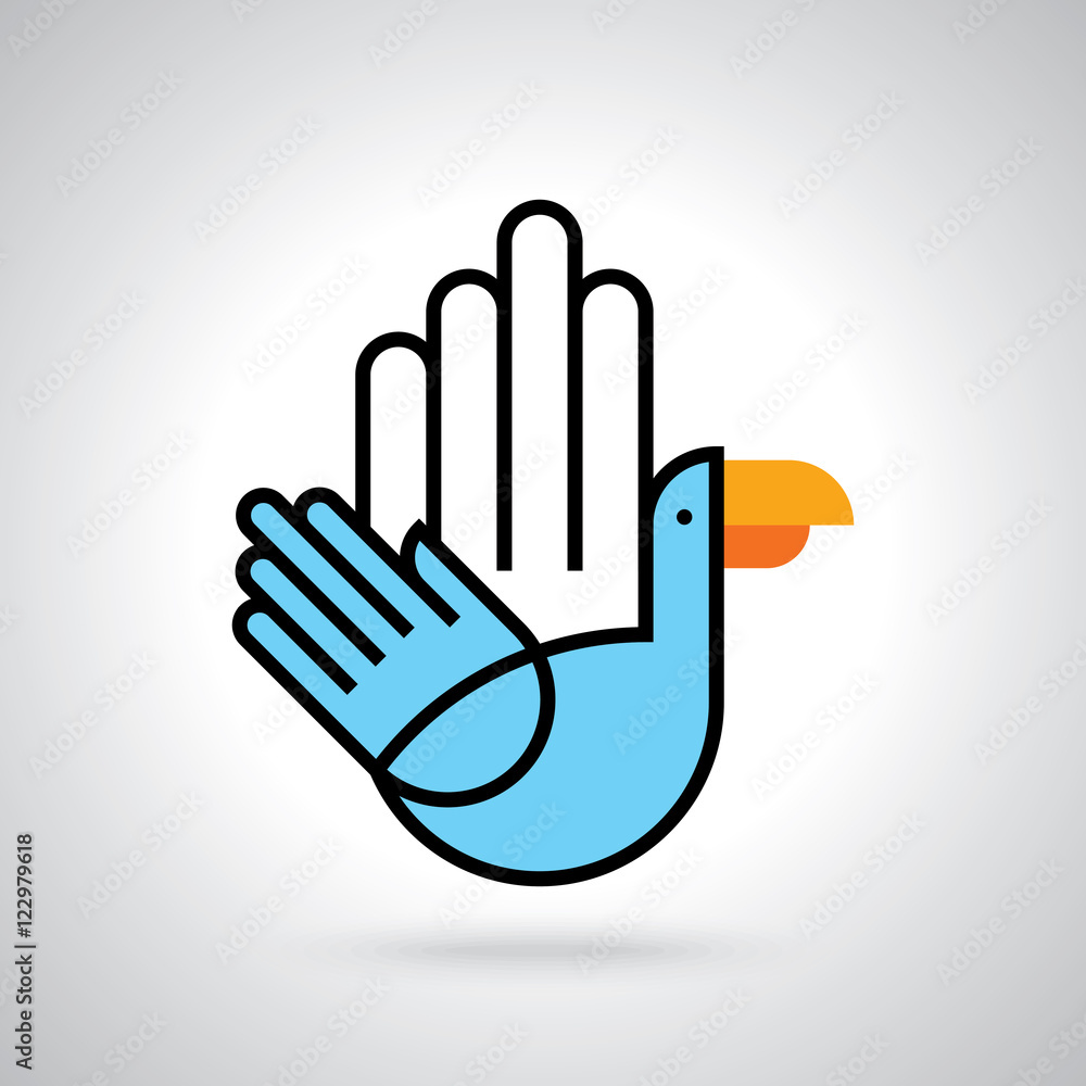 Fly of bird to hand. creative idea Stock Vector | Adobe Stock
