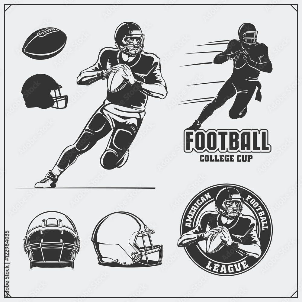 American Football labels, emblems and design elements. Football player ...