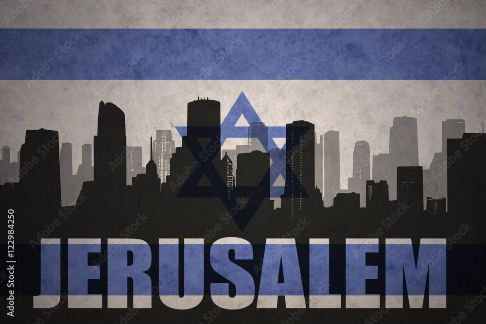 abstract silhouette of the city with text Jerusalem at the vintage ...