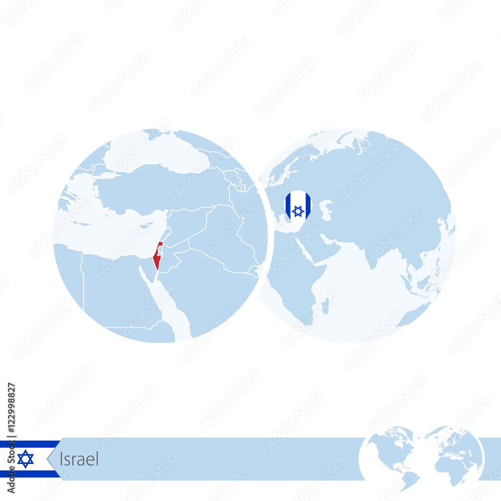 Israel on world globe with flag and regional map of Israel. Stock ...