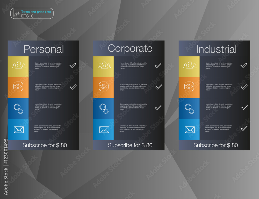 Three banner, price list, interface for the site. vector banner for web ...
