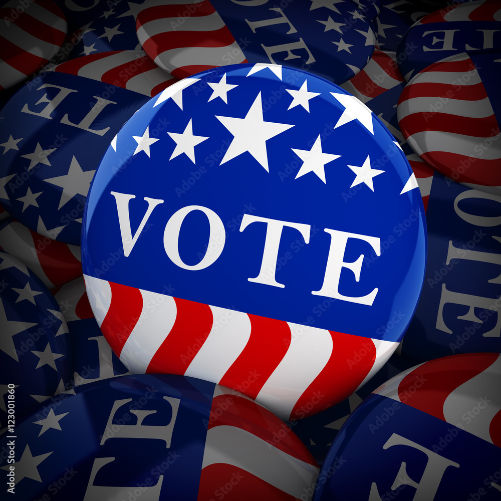 Vote buttons in red, white, and blue with stars - 3d rendering Stock ...