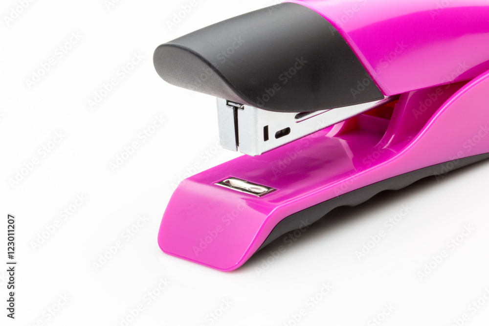 Pink Stapler close up on a white background. Stock-Foto | Adobe Stock