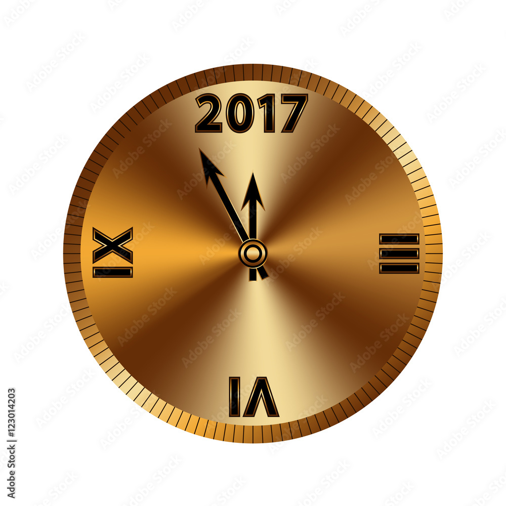 Gold christmas magic clock background. Golden shiny design with ...