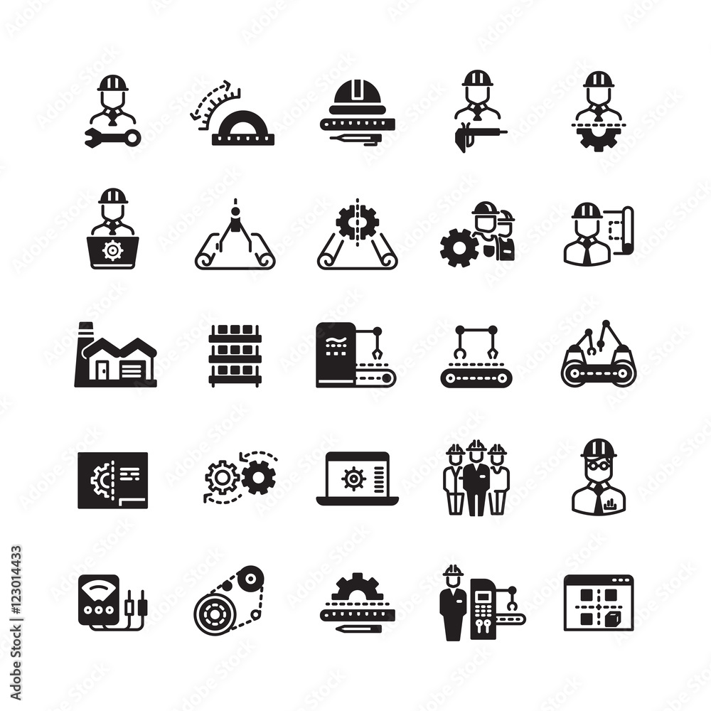 Engineering manufacturing industrial vector icon set Stock Vector ...