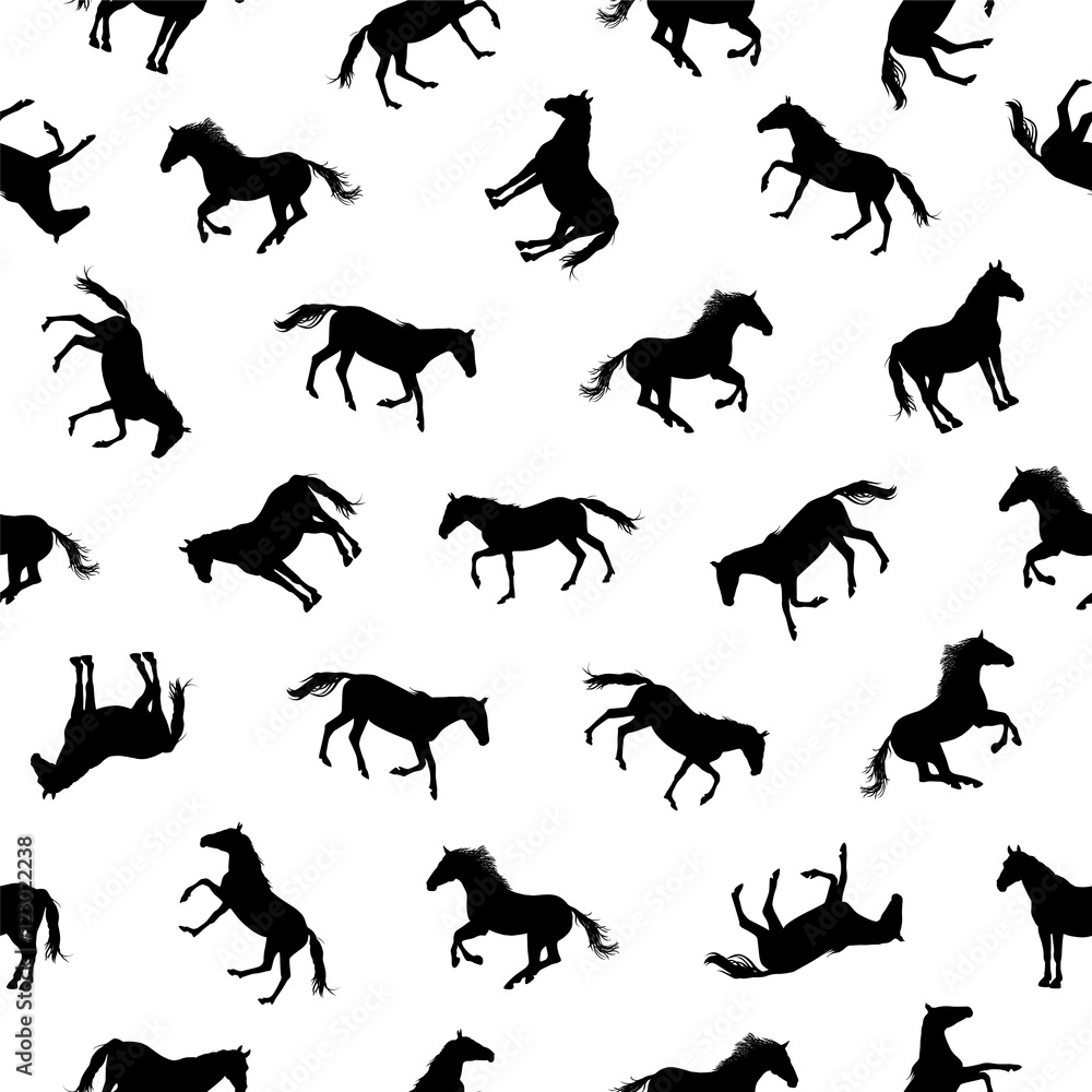 Seamless pattern - horse silhouettes Stock Vector | Adobe Stock