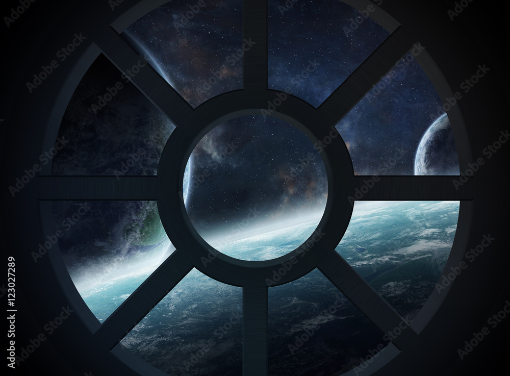 View of outer space from a spaceship cabin Stock Illustration | Adobe Stock