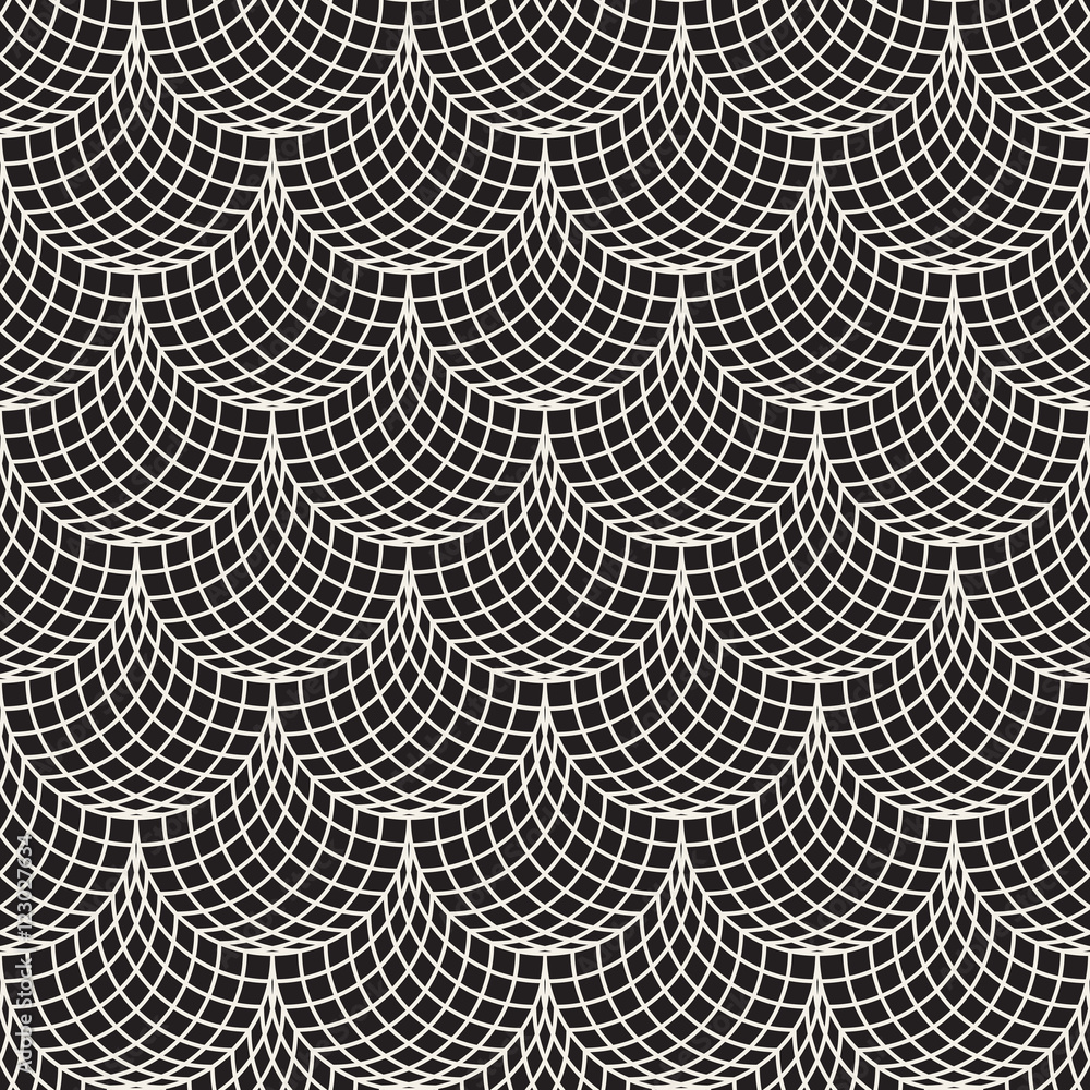 Vector Seamless Black and White Arc Shape Line Lattice Pattern Stock ...
