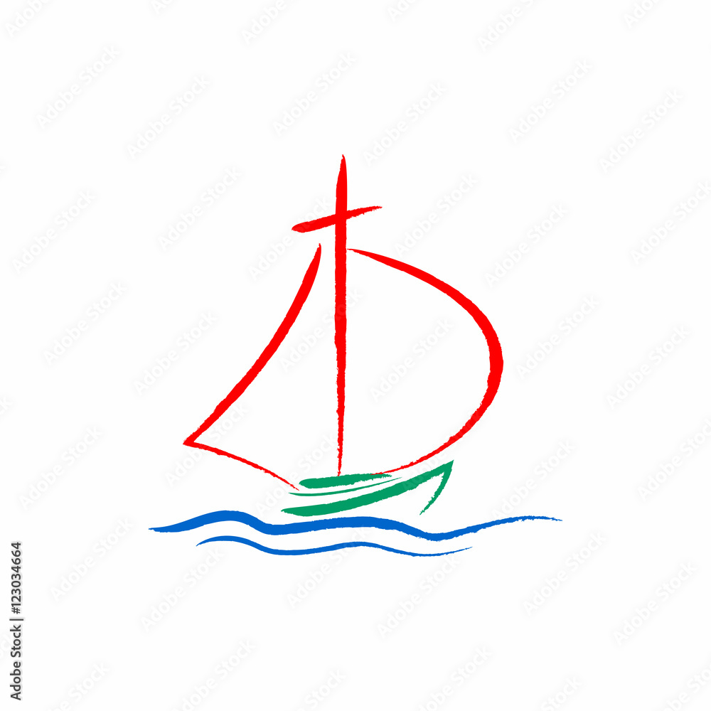 Cross Ship Draw Illustration Logo Icon Stock Vector | Adobe Stock