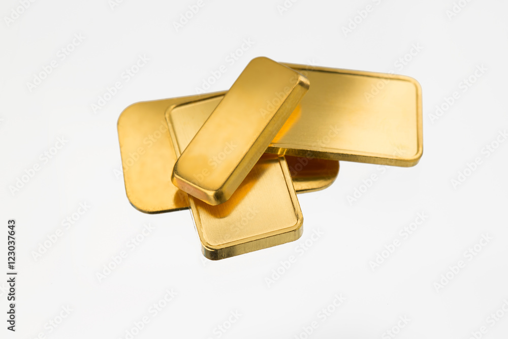 Gold bricks, white background, light reflections Stock Photo | Adobe Stock