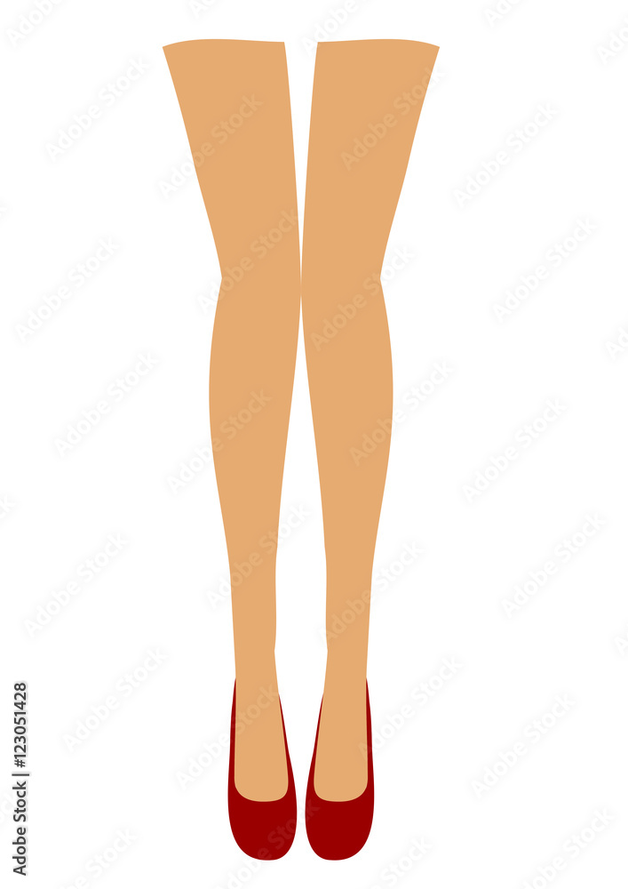 Beautiful high long female legs in red shoes. Part of the body for ...