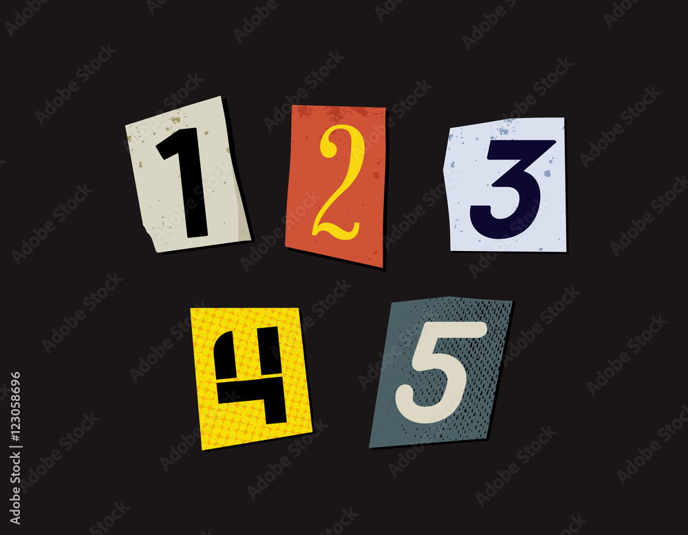 Colorful Newspaper Cut Numbers Set Stock Vector | Adobe Stock