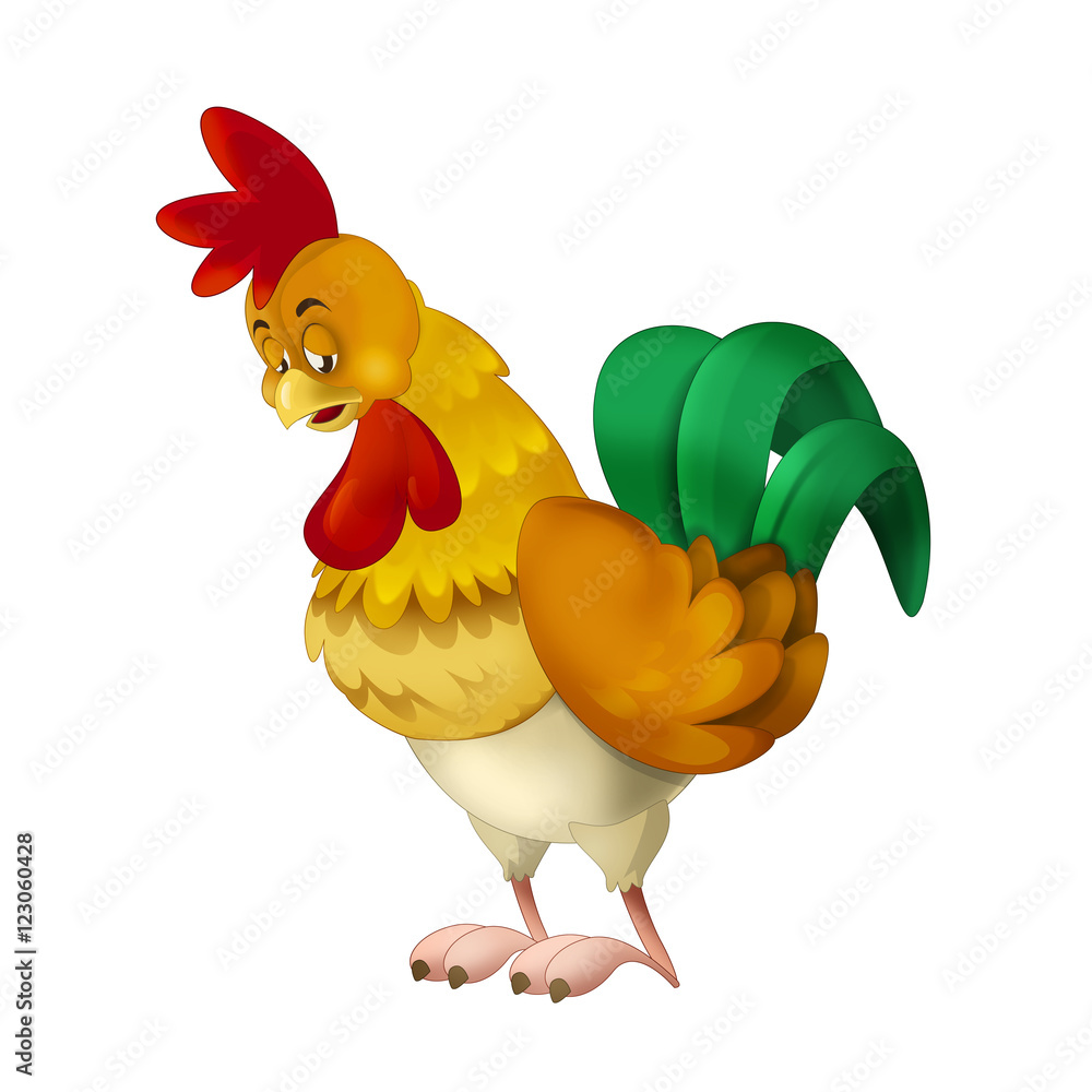 Cartoon rooster - standing sad and thinking - isolated - illustration ...