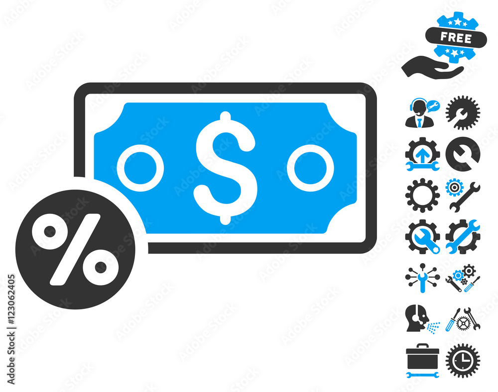 Banknote Percent pictograph with bonus tools symbols. Vector ...