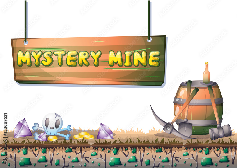 cartoon vector mine game object with separated layers for game and ...