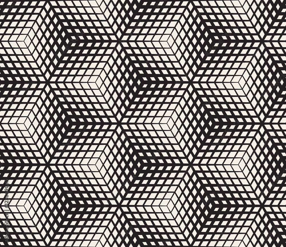 Vector Seamless Black And White Halftone Geometric Cubes Pattern Stock ...