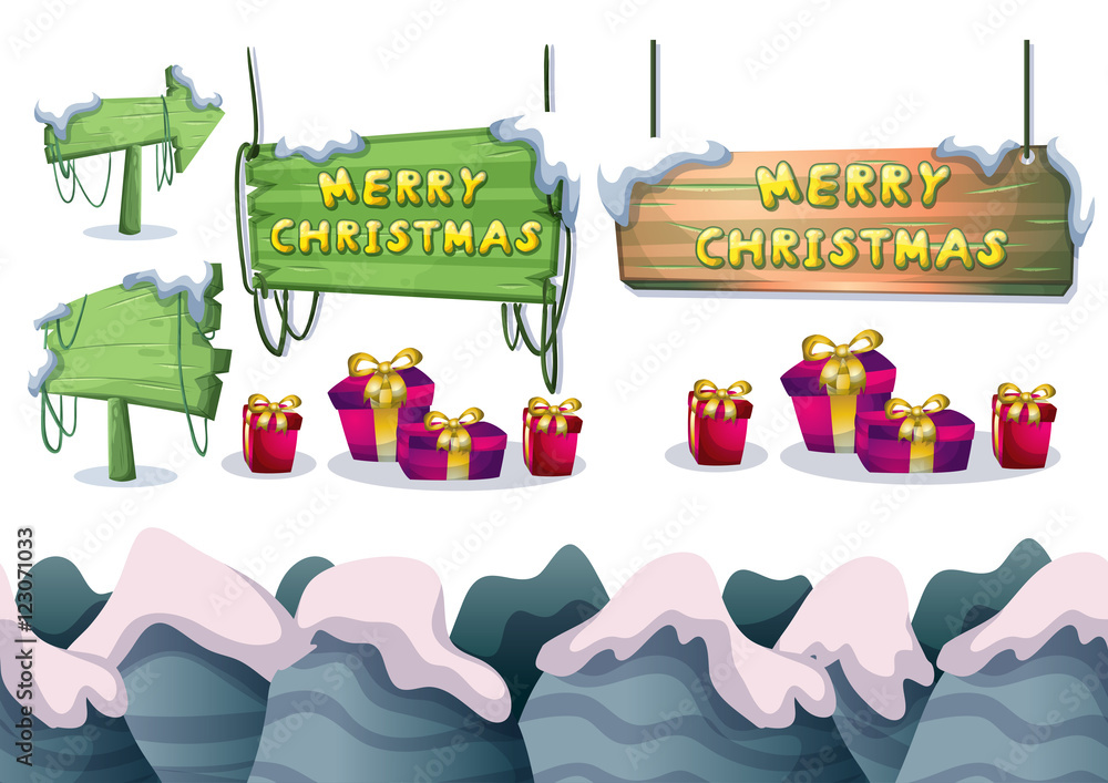 cartoon vector christmas landscape object with separated layers for ...