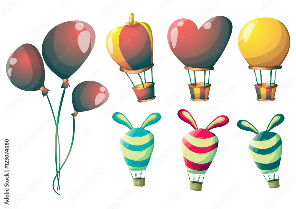 cartoon vector cute balloons object with separated layers for game art ...