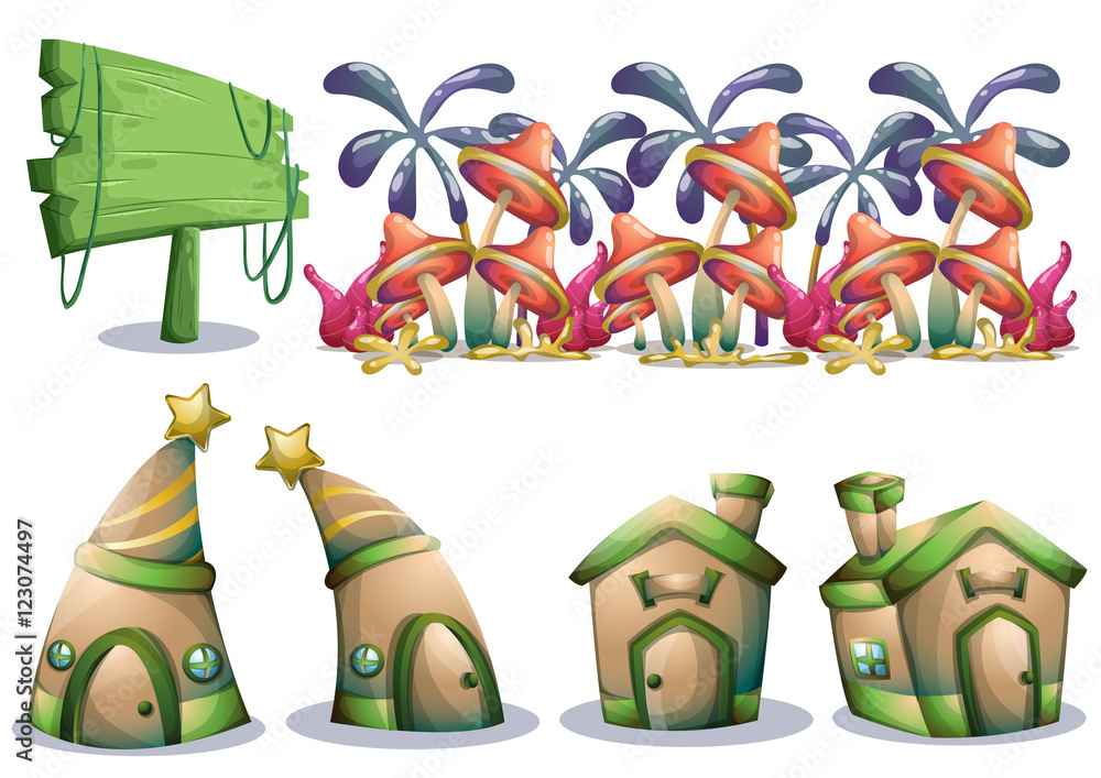 cartoon vector cute house object with separated layers for game art and ...