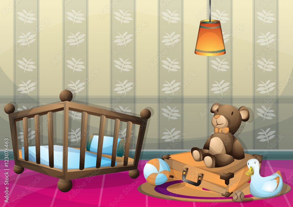 cartoon vector illustration interior kid room with separated layers in ...
