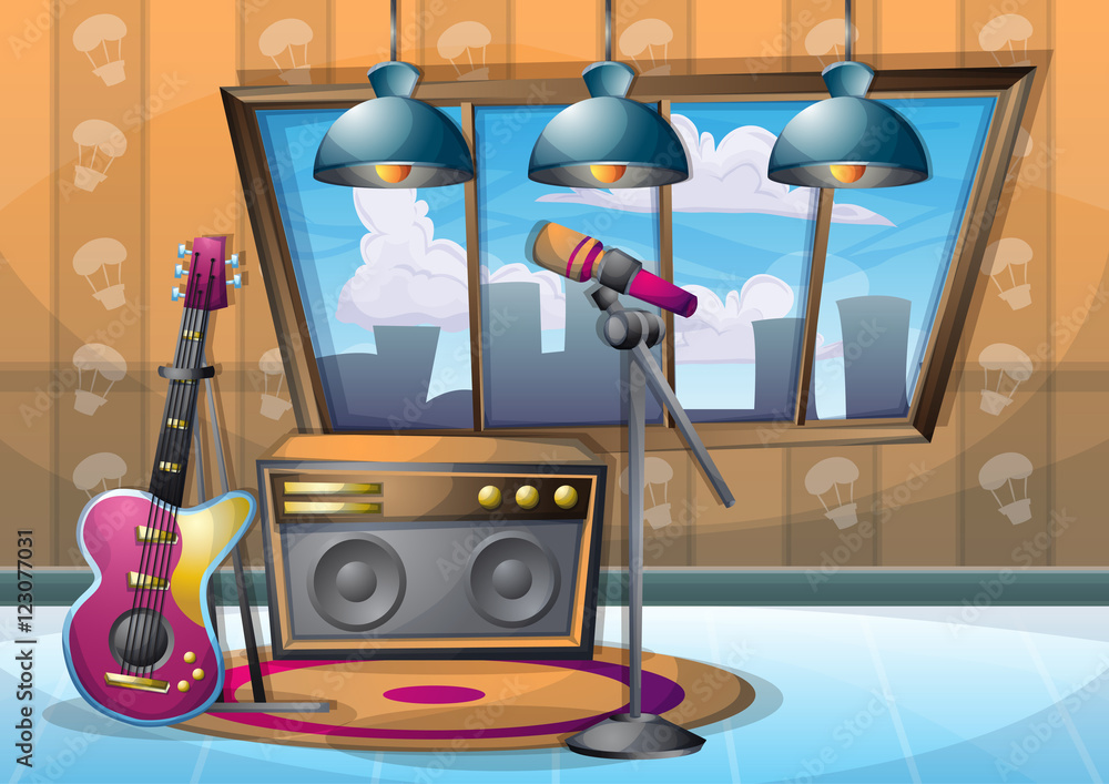 cartoon vector illustration interior music room with separated layers ...