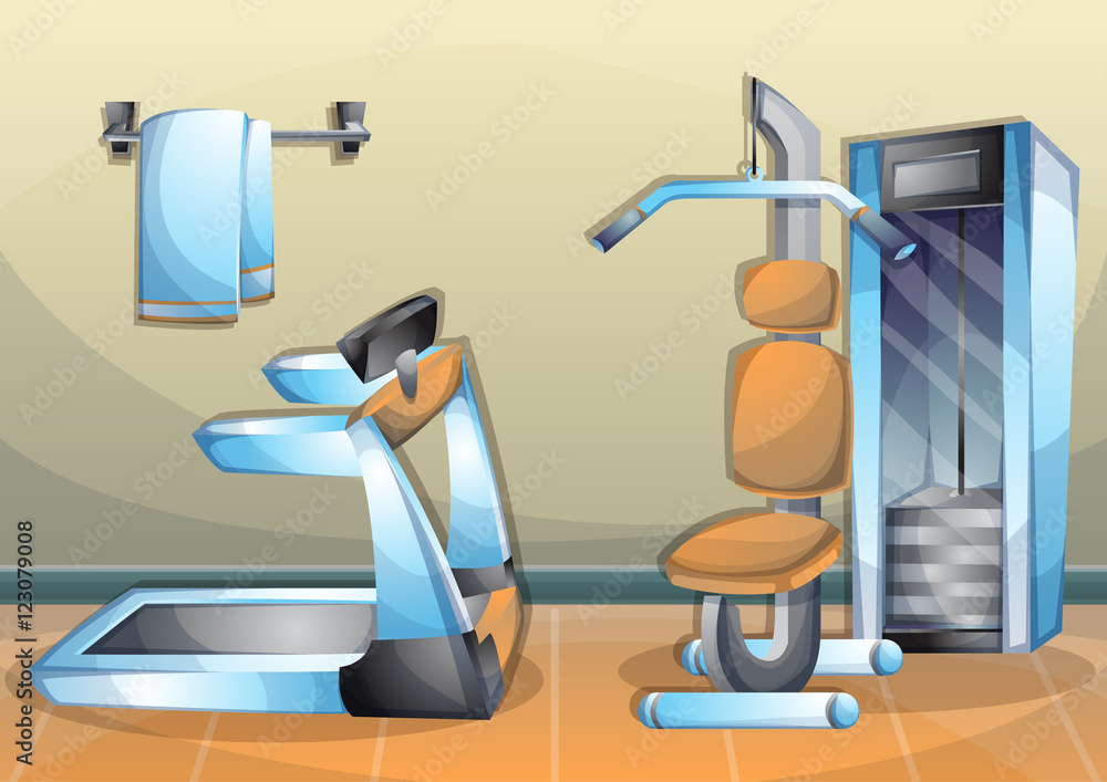 cartoon vector illustration interior fitness room with separated layers ...