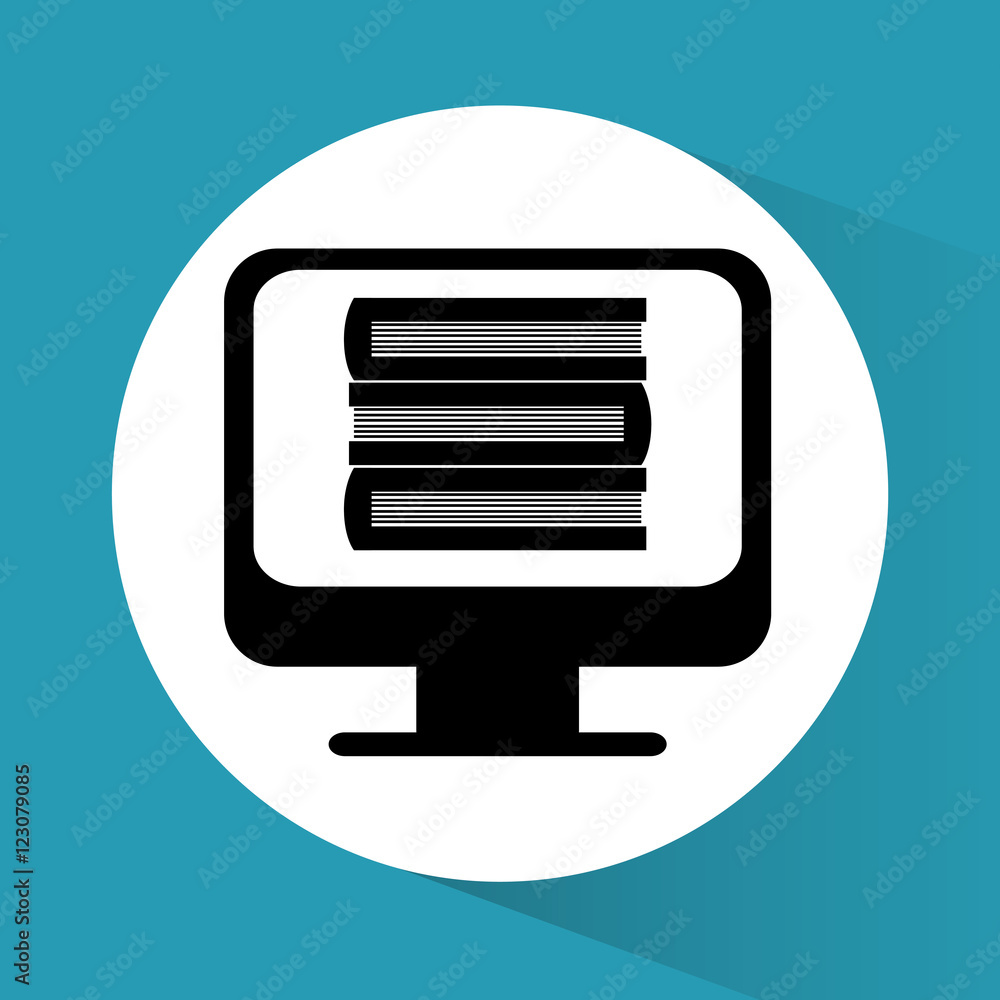 Books inside computer icon. Office work supplies and objects theme ...