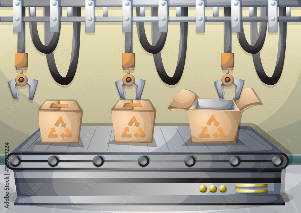 cartoon vector illustration interior factory room with separated layers ...