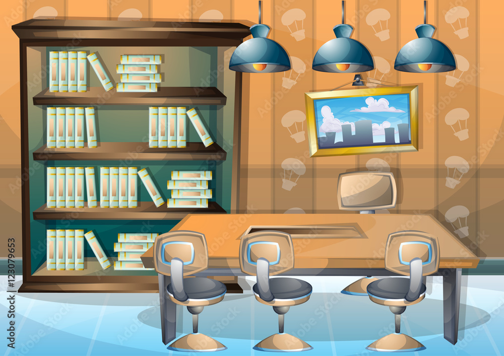 cartoon vector illustration interior library room with separated layers ...