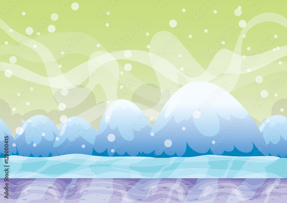 cartoon vector snow landscape background with separated layers for game ...