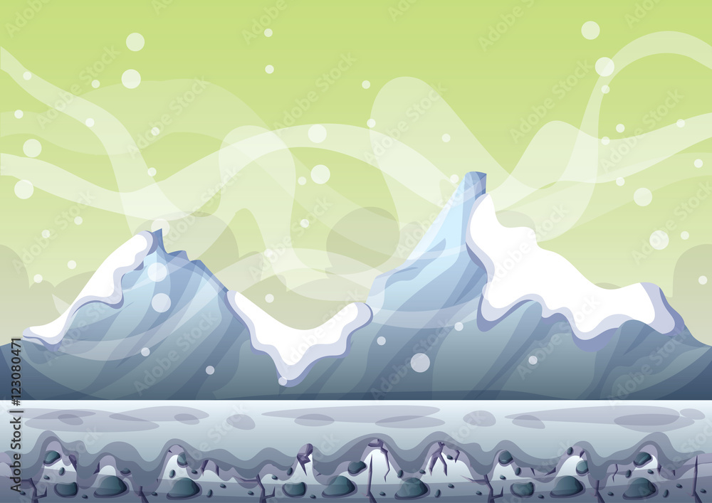 cartoon vector snow landscape background with separated layers for game ...