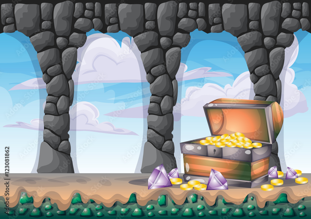 cartoon vector cave with separated layers for game and animation game ...