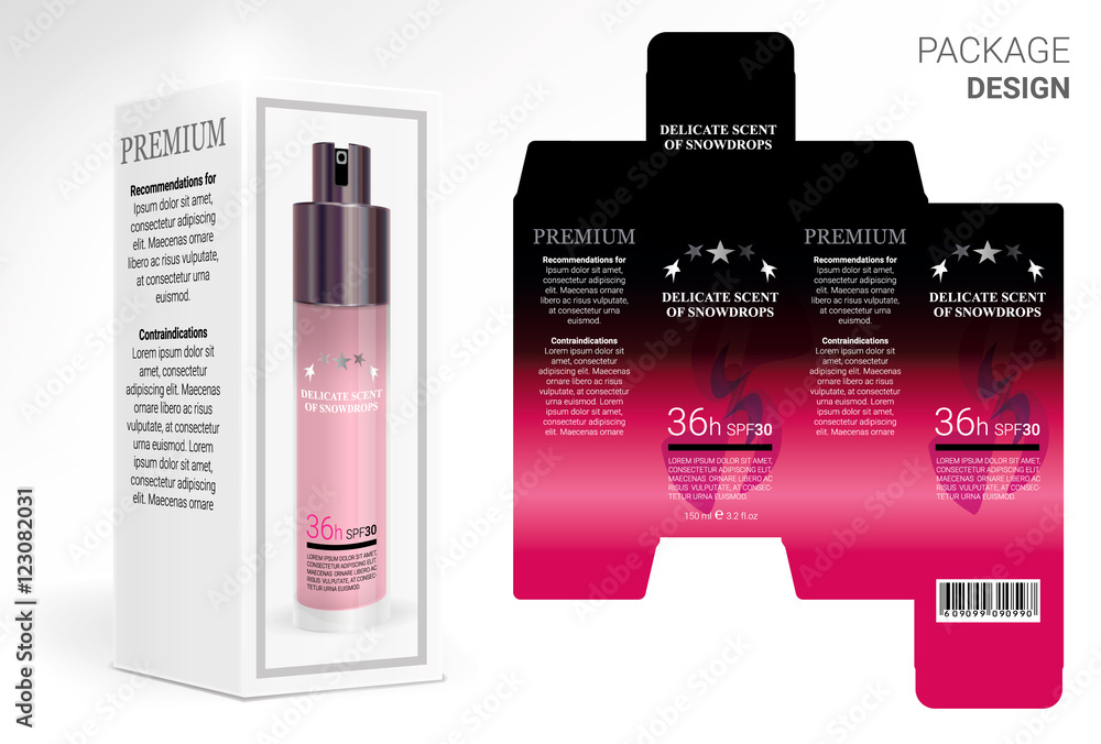 Packaging Design Cosmetics, cut the carton. Shampoos, creams, perfumes ...