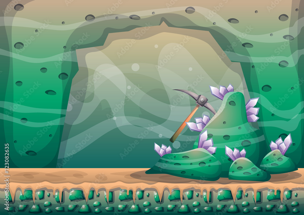 cartoon vector cave with separated layers for game and animation game ...